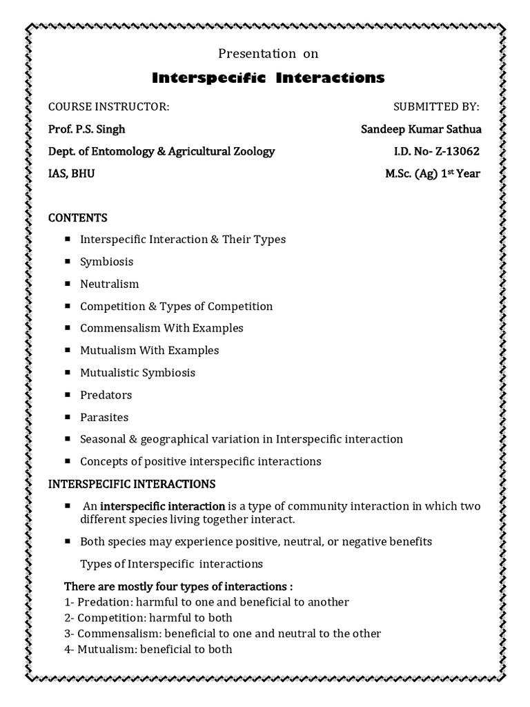 Types of Interspecific Interactions | PDF | Symbiosis | Predation