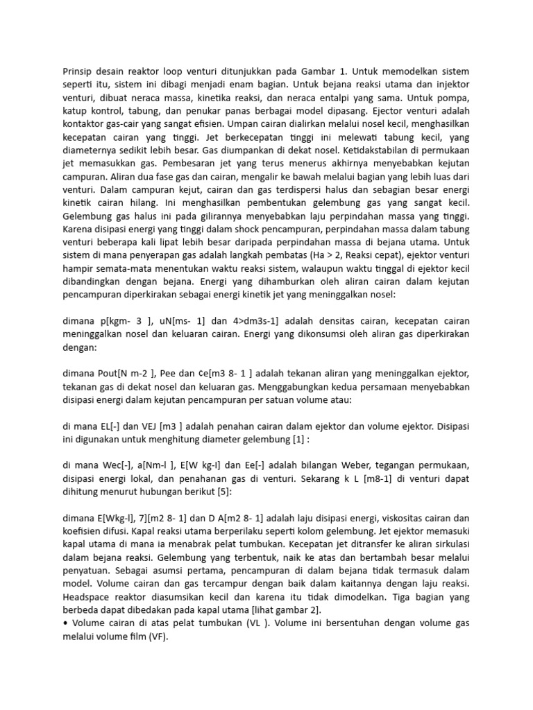 Prinsip Desain Reaktor Loop Venturi Ditunjukkan Pada Gambar 1 | PDF