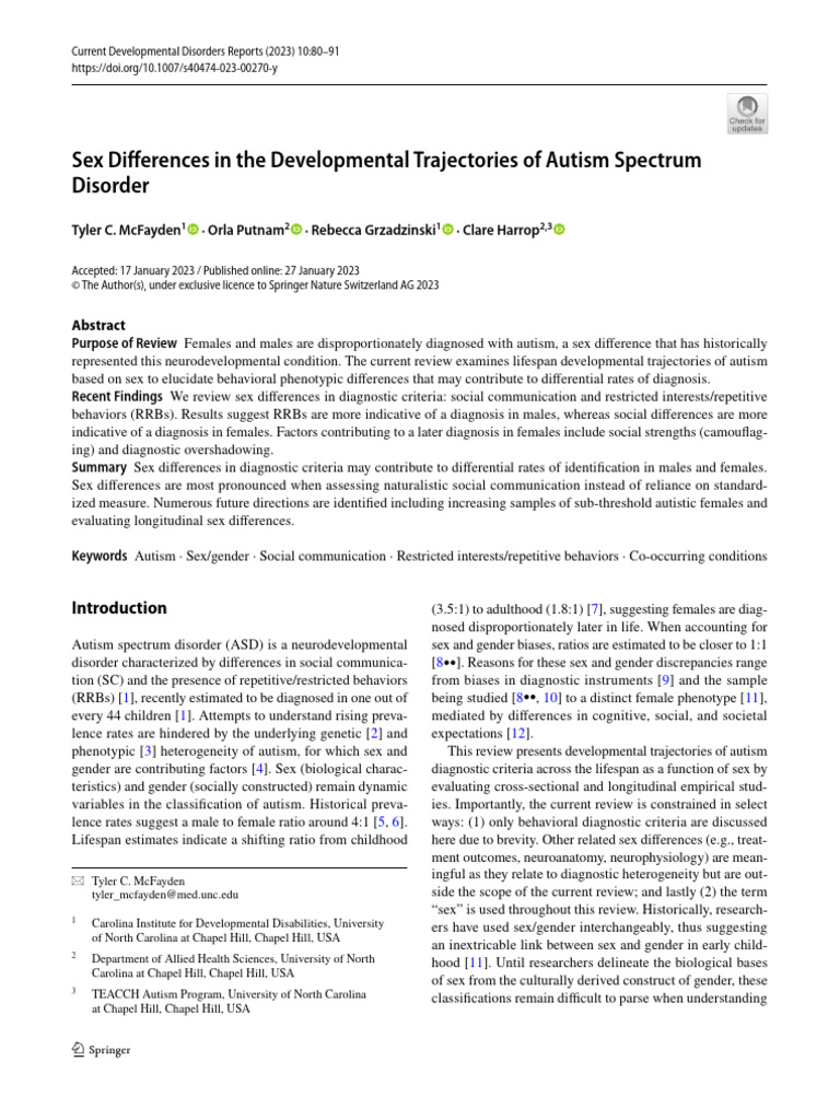 Sex Differences In The Developmental Trajectories Of Autism Spectrum