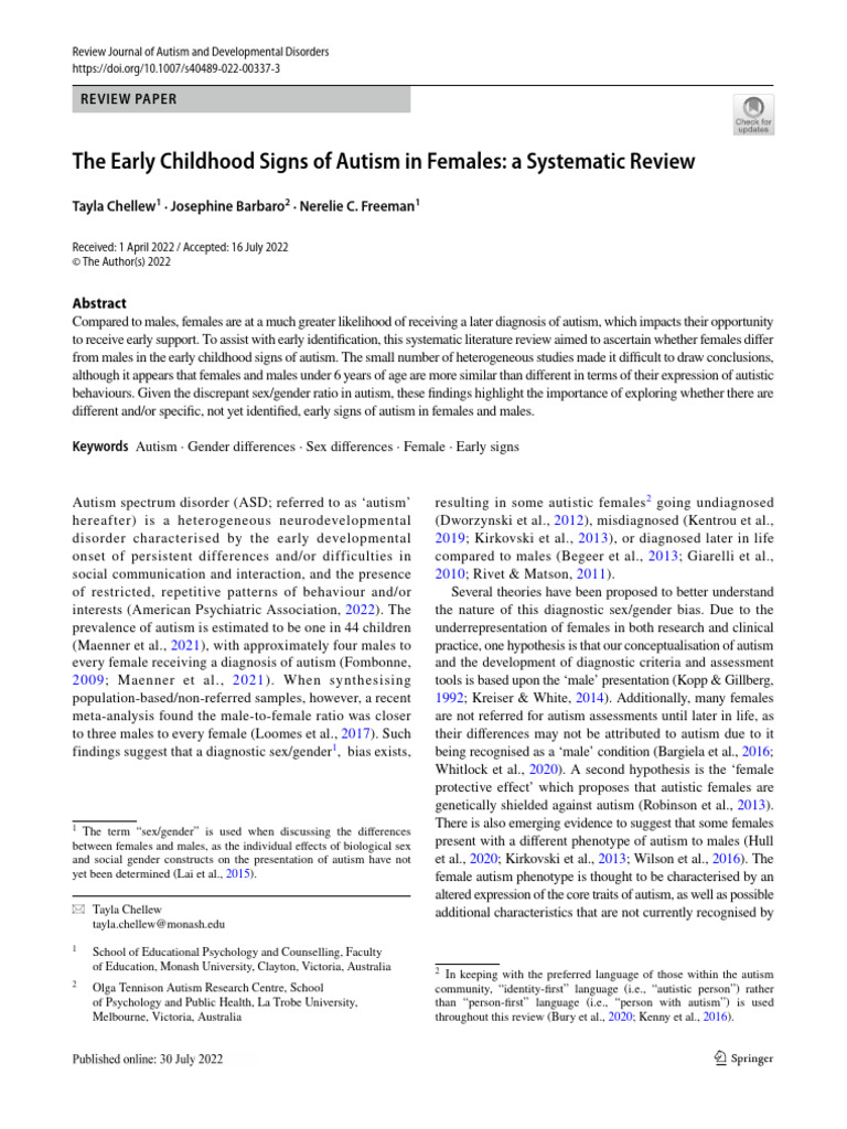 The Early Childhood Signs of Autism in Females | Download Free PDF ...