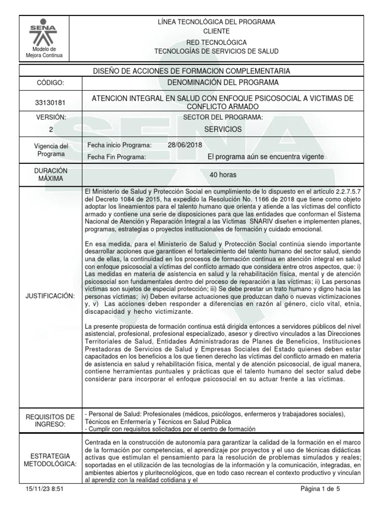 Informe Programa de Formación Complementaria (1) | PDF | Diseño | Sicología