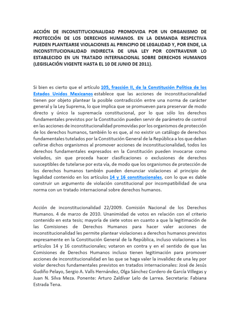 ACCIÓN DE INCONSTITUCIONALIDAD PROMOVIDA POR UN ORGANISMO DE PROTECCIÓN ...