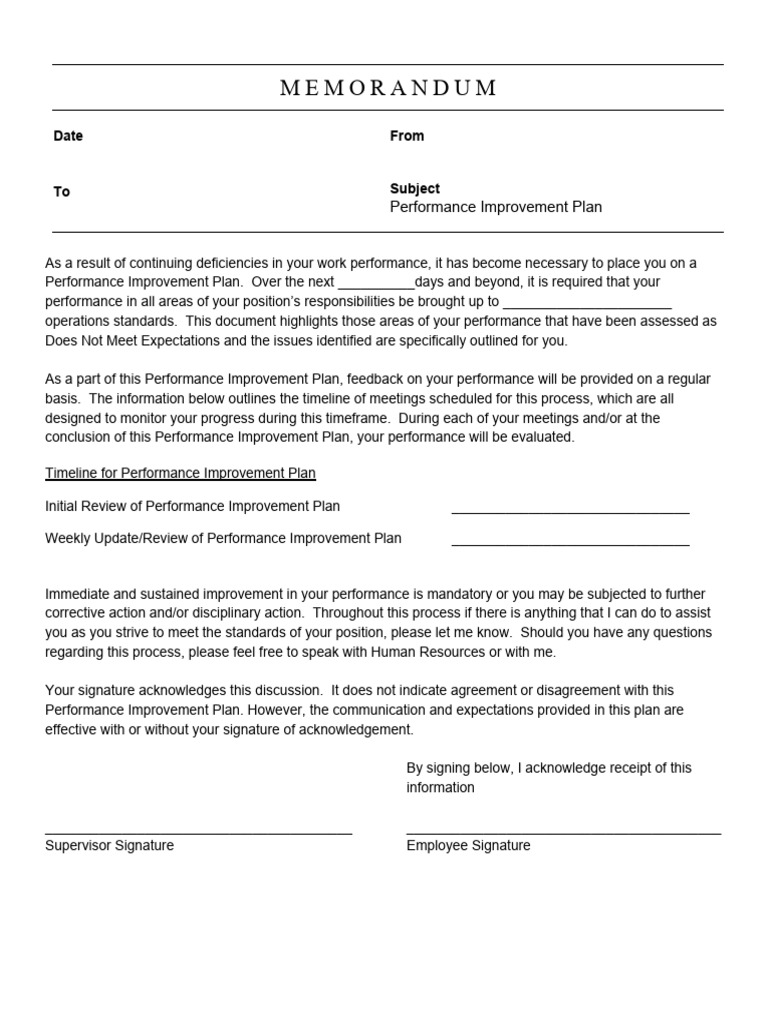 PIP Memo & Template | Download Free PDF | Business