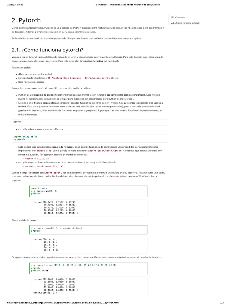 Pytorch - Iniciación A Las Redes Neuronales Con Pytorch | PDF | Python (lenguaje de programación ...