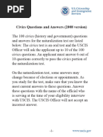 2008 Civics Practice Test USCIS | PDF | The United States | Government