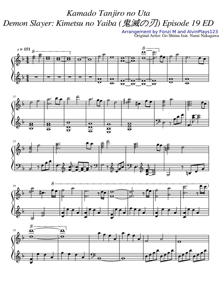 Kamado Tanjiro No Uta Demon Slayer Ep 19 ED Fonzi M Improvised Hardest Version | PDF