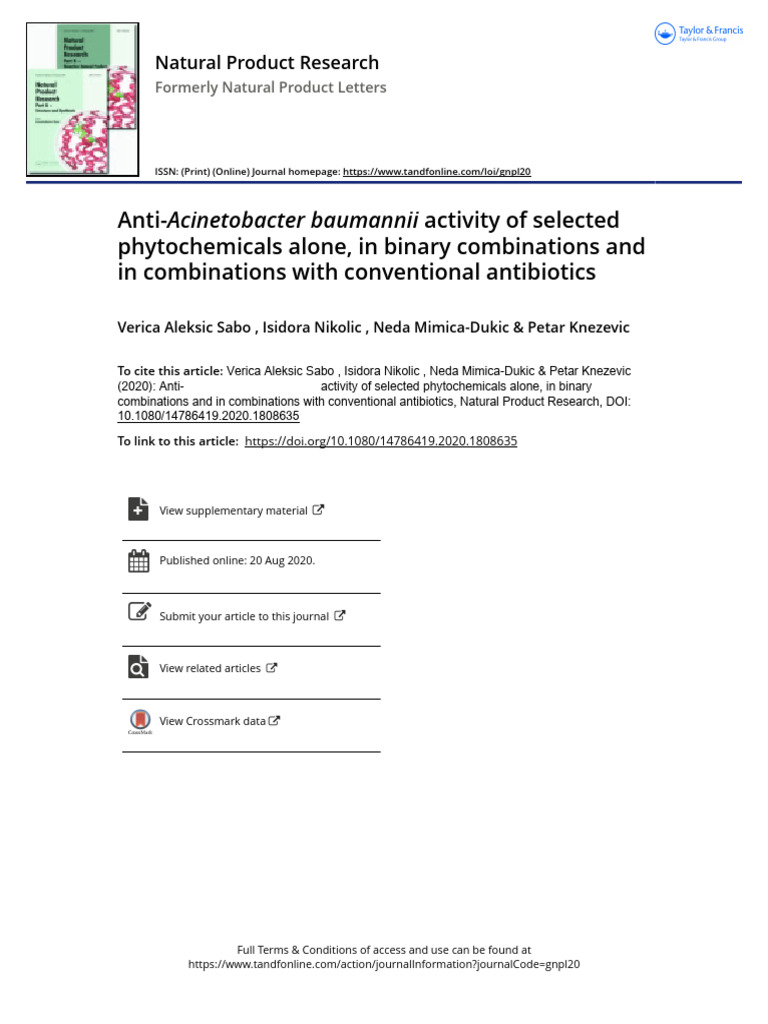 Anti Acinetobacter Baumannii Activity of Selected Phytochemicals Alone ... Anti Acinetobacter Baumannii Activity of Selected Phytochemicals Alone ...