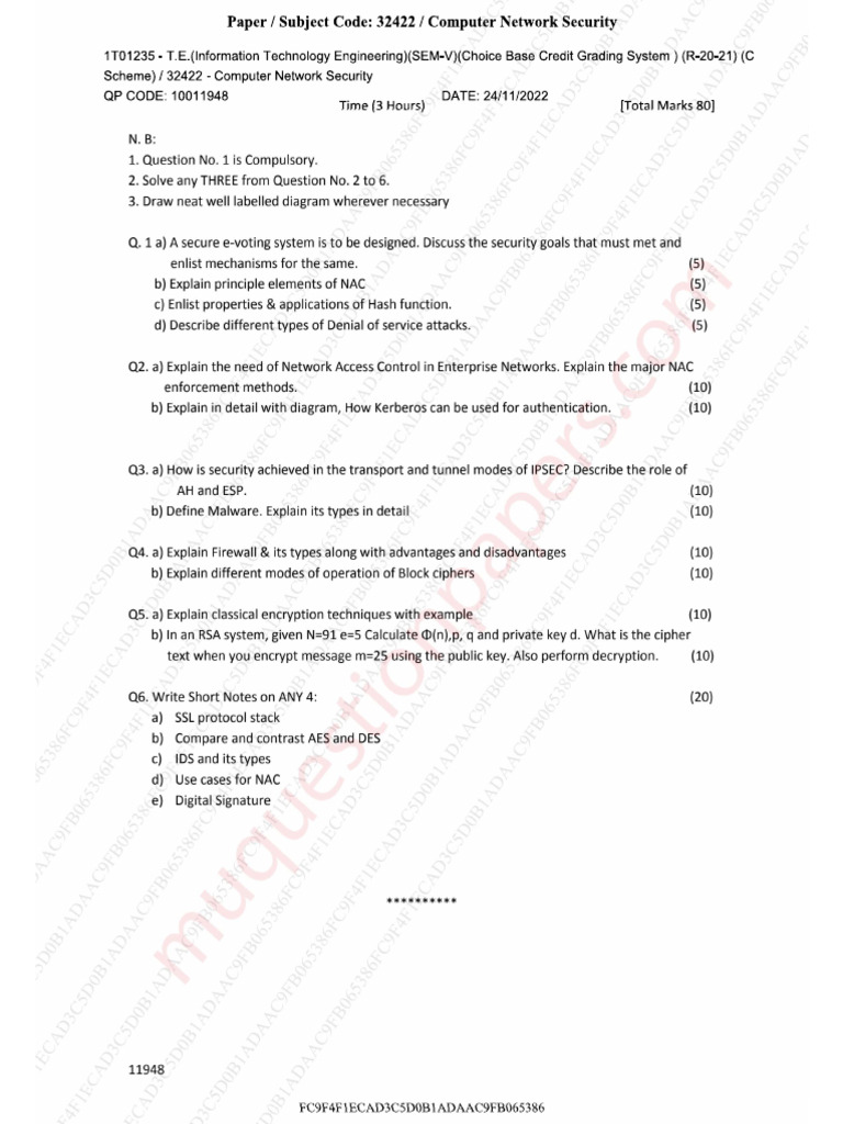 Be - Information Technology - Semester 5 - 2022 - December - Computer Network Security Rev 2019 ...