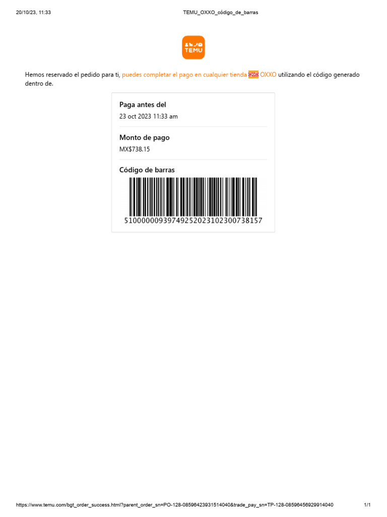 TEMU OXXO Código de Barras | PDF