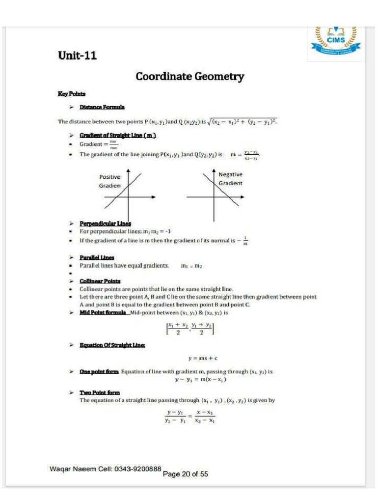 Coordinate Geometry Formulae | PDF