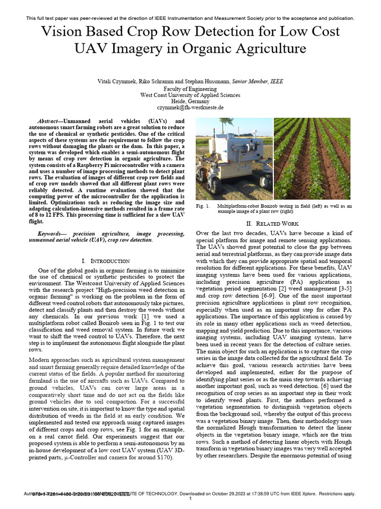 Vision Based Crop Row Detection For Low Cost UAV Imagery in Organic ... Vision Based Crop Row Detection For Low Cost UAV Imagery in Organic ...