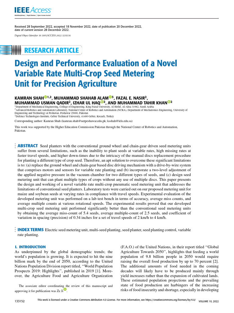 Design And Performance Evaluation Of A Novel Variable Rate Multi Crop Seed Metering Unit For