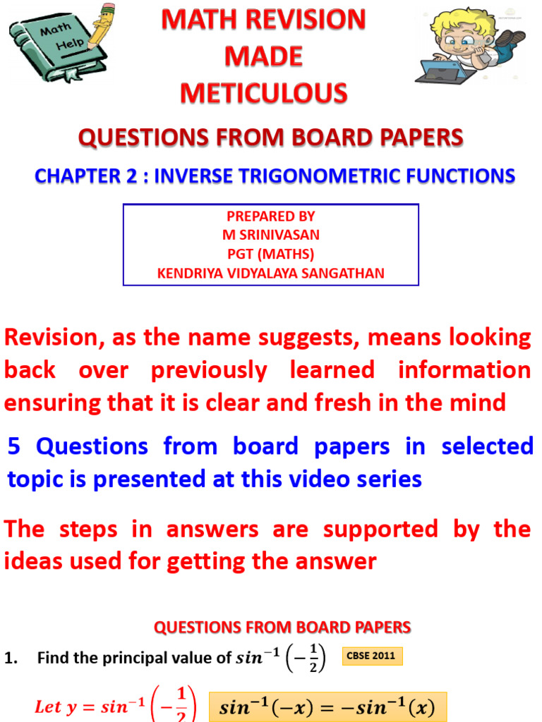 Board Questions - Inverse Trig Functions | PDF | Complex Analysis ...