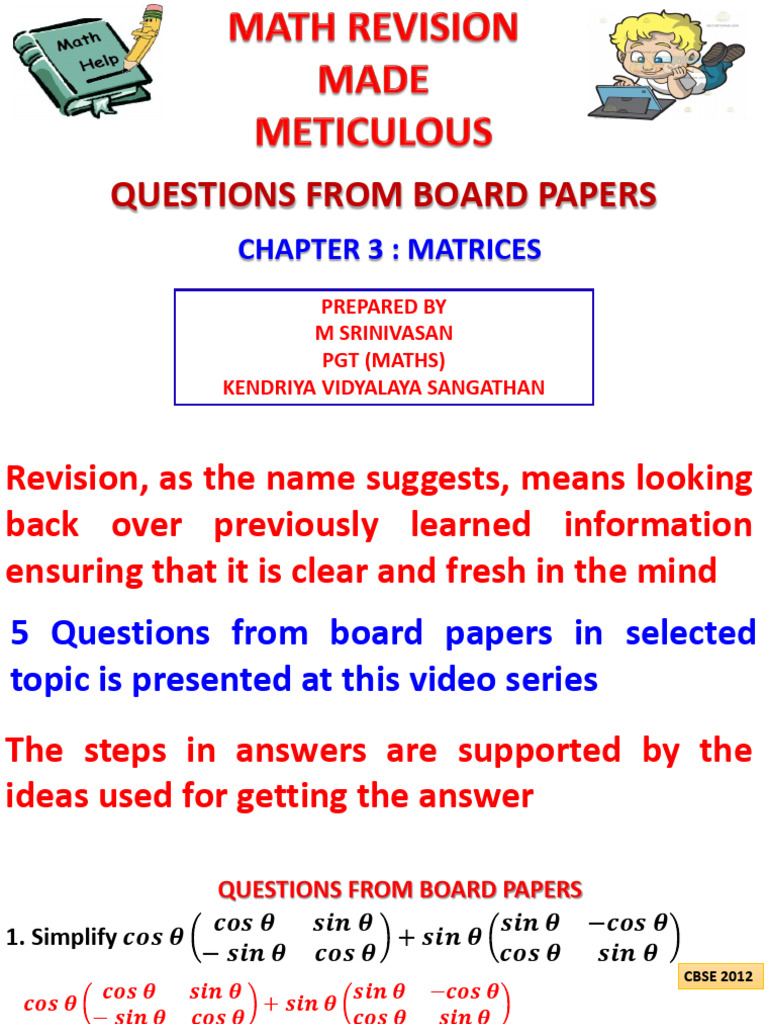 Board Questions - Matrices | PDF | Matrix Theory | Mathematical Relations