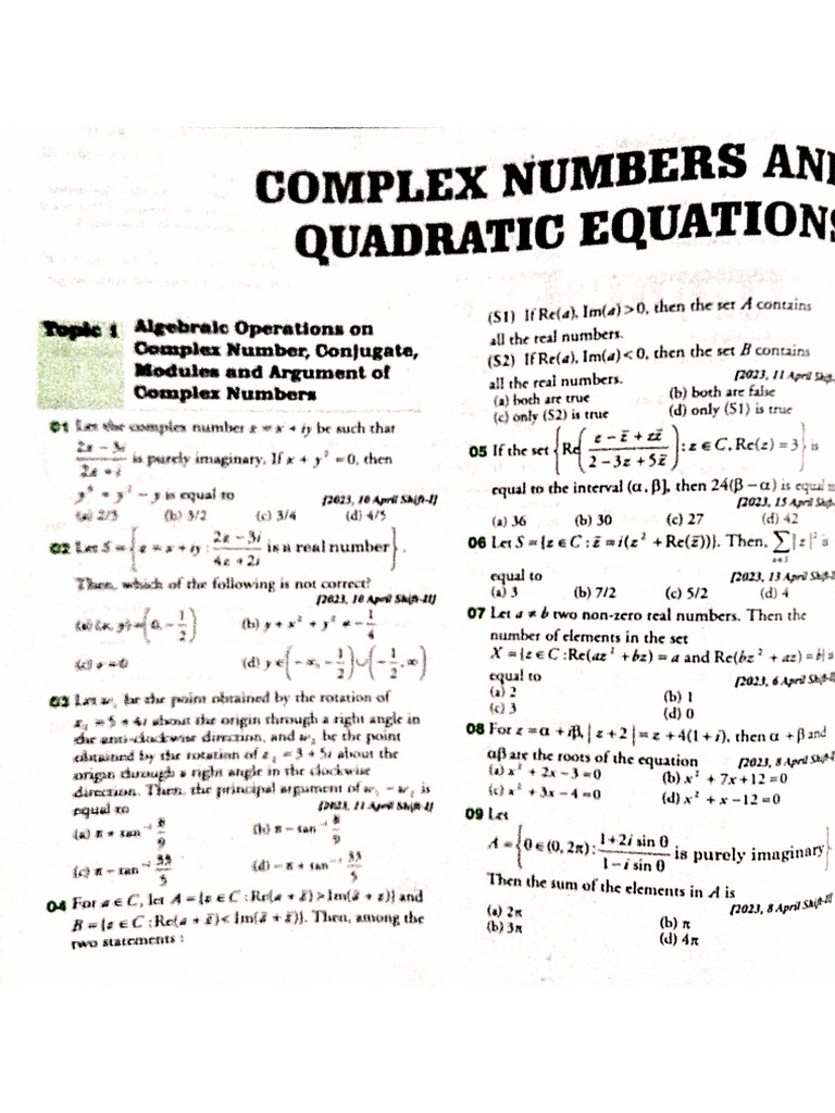 Complex Numbers Pyq Questions Pdf