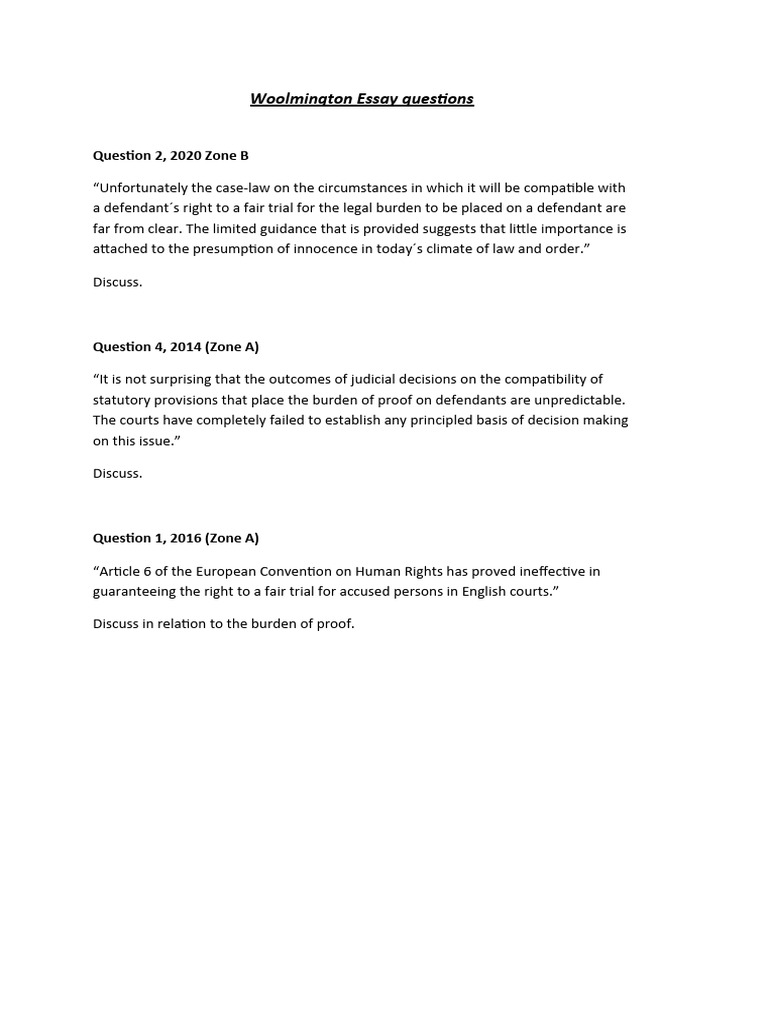 Woolmington Case Law and Burden of Proof | PDF | Burden Of Proof (Law ...