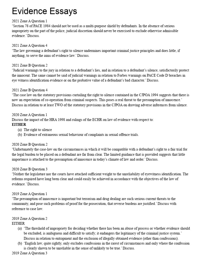 Evidence Essays | PDF | Right To Silence | Confession (Law)
