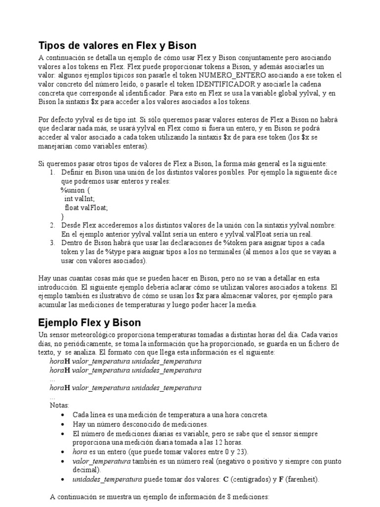 Ejemplo Flex Bison TiposValores | PDF | Entero | Número Real