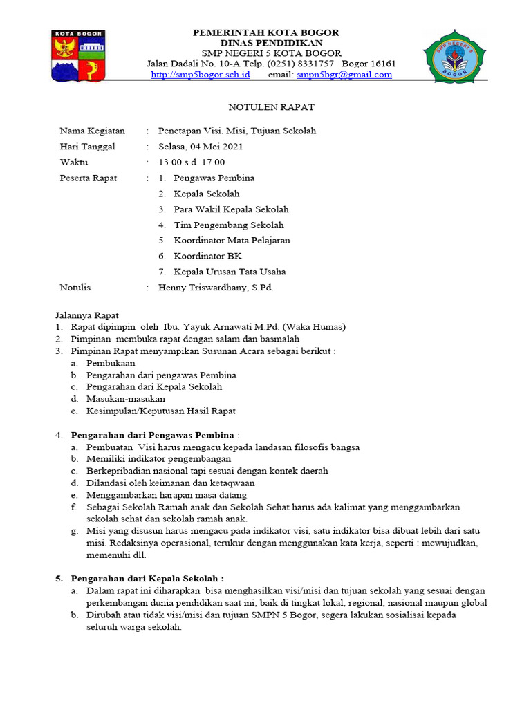 Notulen Rapat Visi Misi 2021 | PDF Notulen Rapat Visi Misi 2021 | PDF