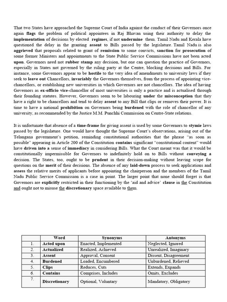 PLZ, Provide Synonyms and Antonyms | PDF | Bill (Law) | Royal Assent