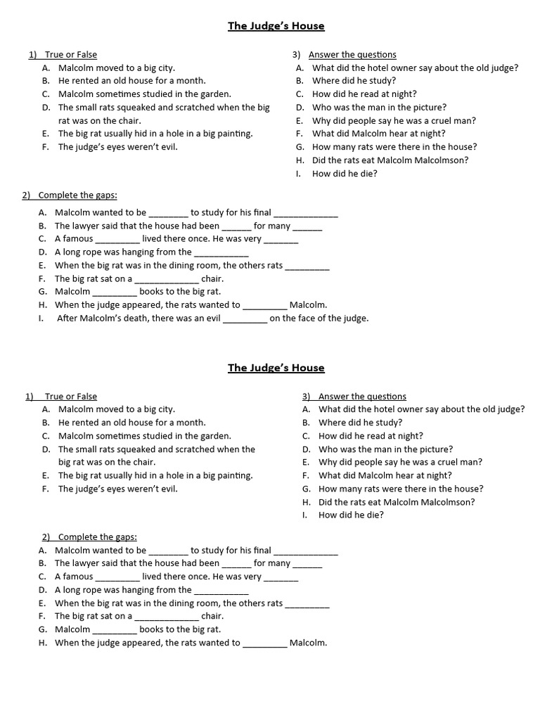 The Judge's House: Study Questions | PDF