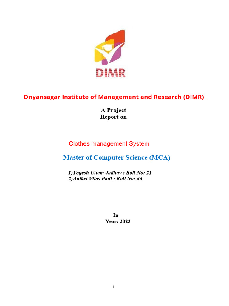 Synopsis (MCA) Clothes Management | PDF | Databases | Microsoft Sql Server