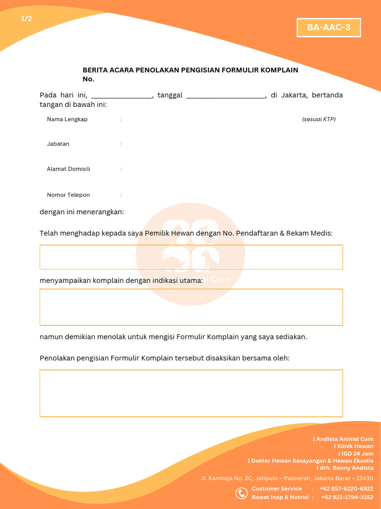 BA-AAC-3-Berita Acara Penolakan Pengisian Formulir Komplain | PDF