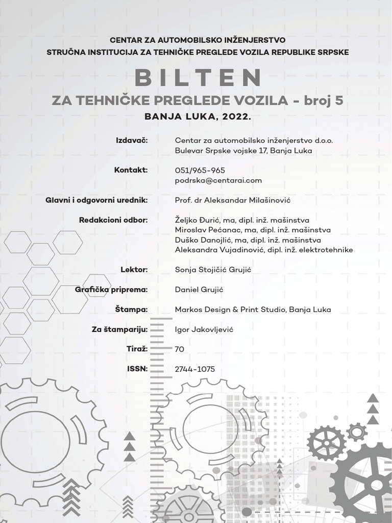 Bilten Za Tehničke Preglede Vozila Broj 5 | PDF
