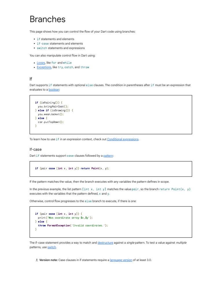 Branches - Dart | PDF | Control Flow | Boolean Data Type Branches - Dart | PDF | Control Flow | Boolean Data Type