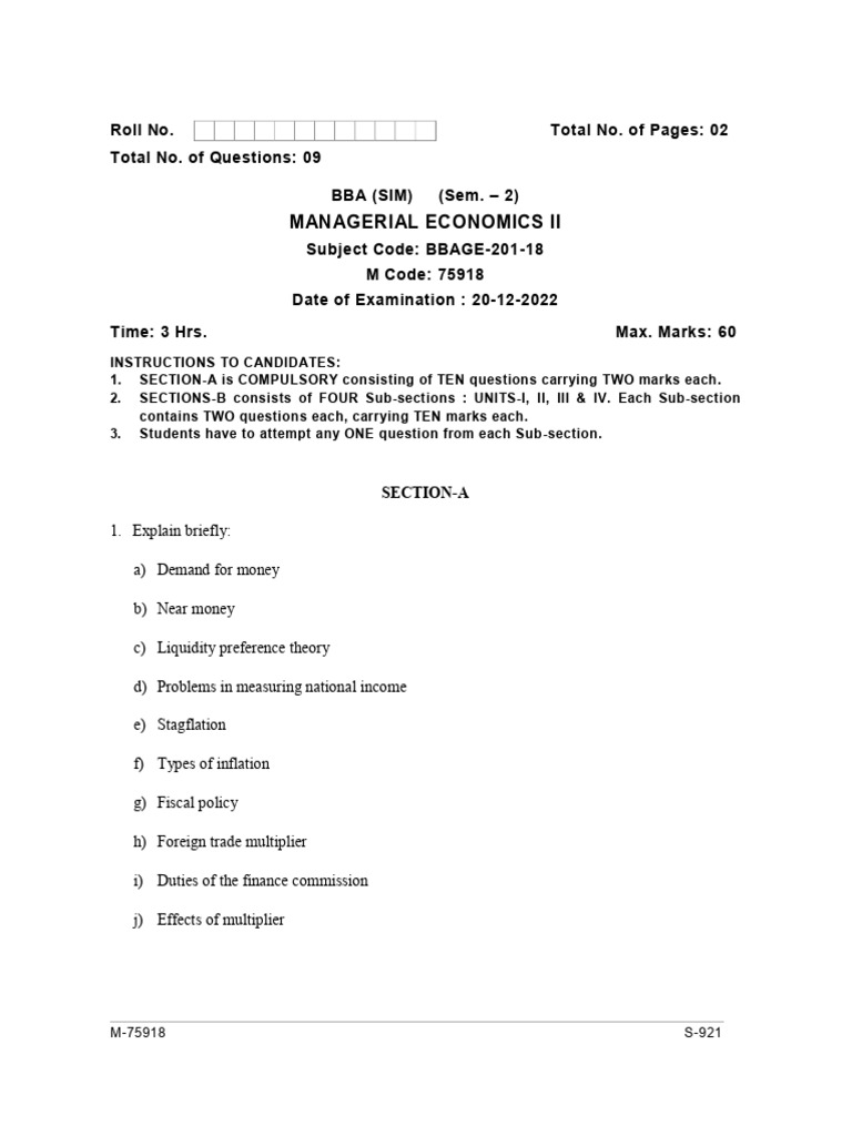 Bba 2 Sem Sim Managerial Economics 2 75918 Dec 2022 | PDF | Business ...