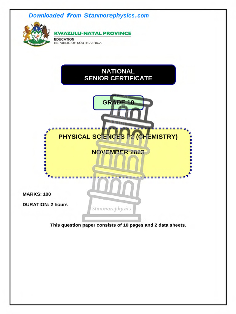 Physical Science Grade 10 November 2023 P2 and Memo | PDF