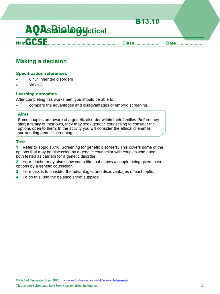 Genetic Screening Worksheet | PDF | Genetic Counseling | Genetics