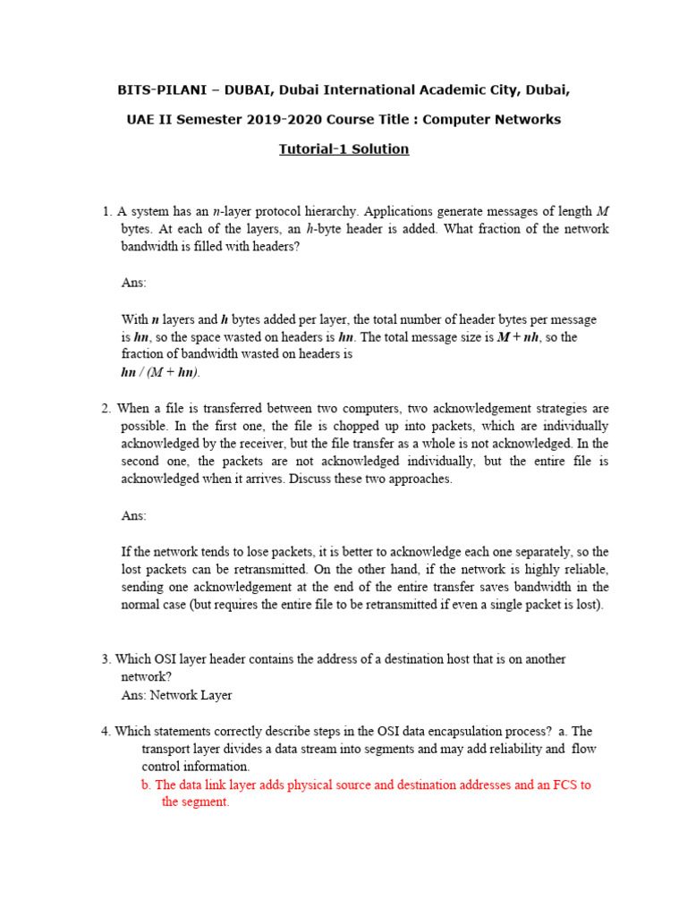 TUT2 Sol | Download Free PDF | Osi Model | Computer Network