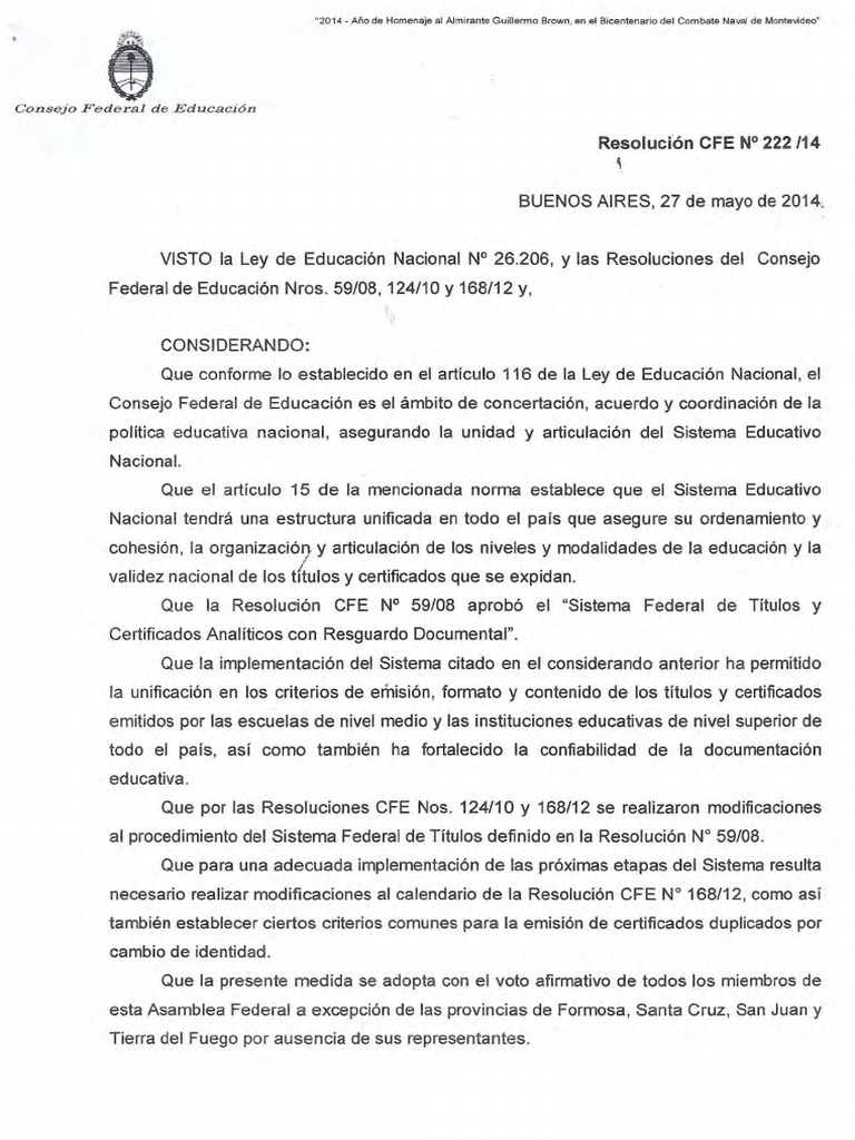 Resolucion Cfe Ndeg 222-14 Emision de Titulos Por Cambio de Identidad | PDF