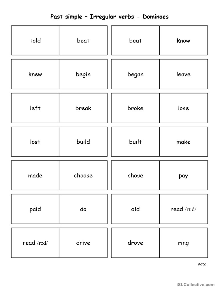 Dominoes Game - Past Simple of Irregular Verbs | PDF