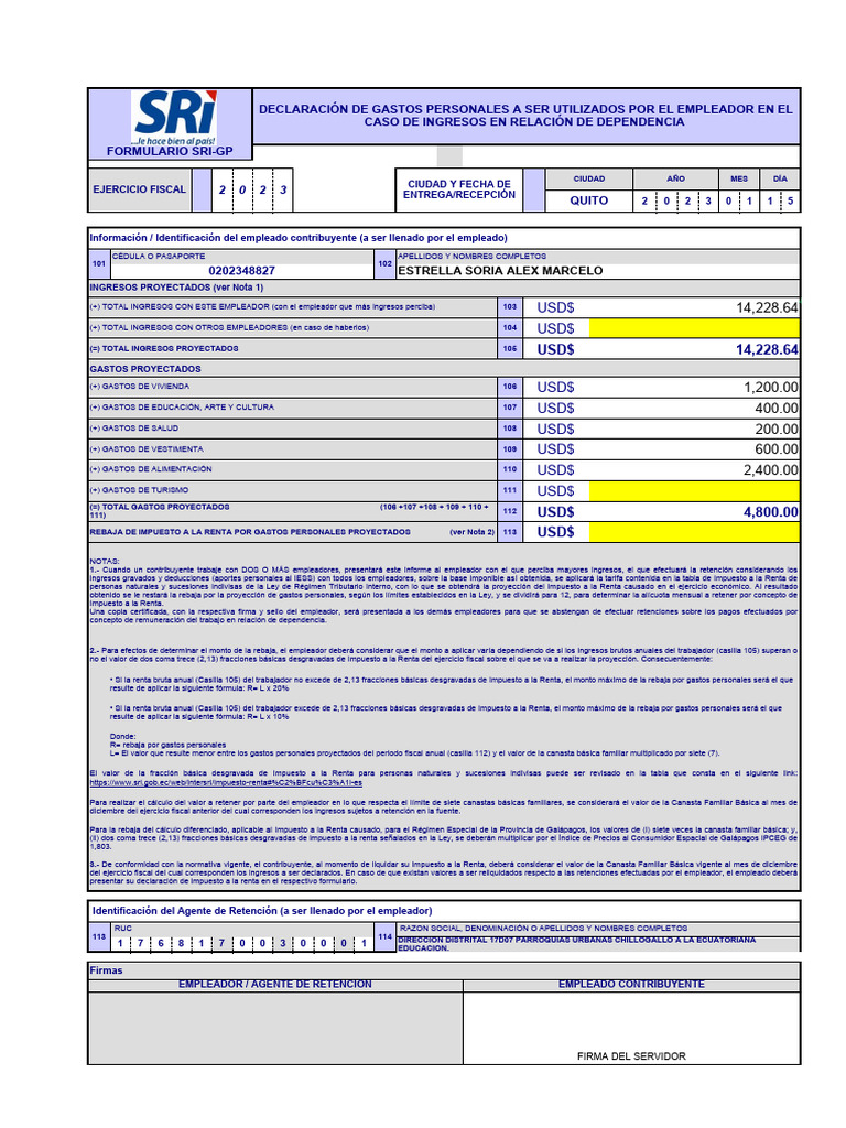 Formulario SRI - GP1 | PDF | Impuesto sobre la renta | Impuestos
