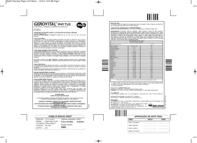 Bula Gerovital Phytus | PDF | Colesterol | Vitamina