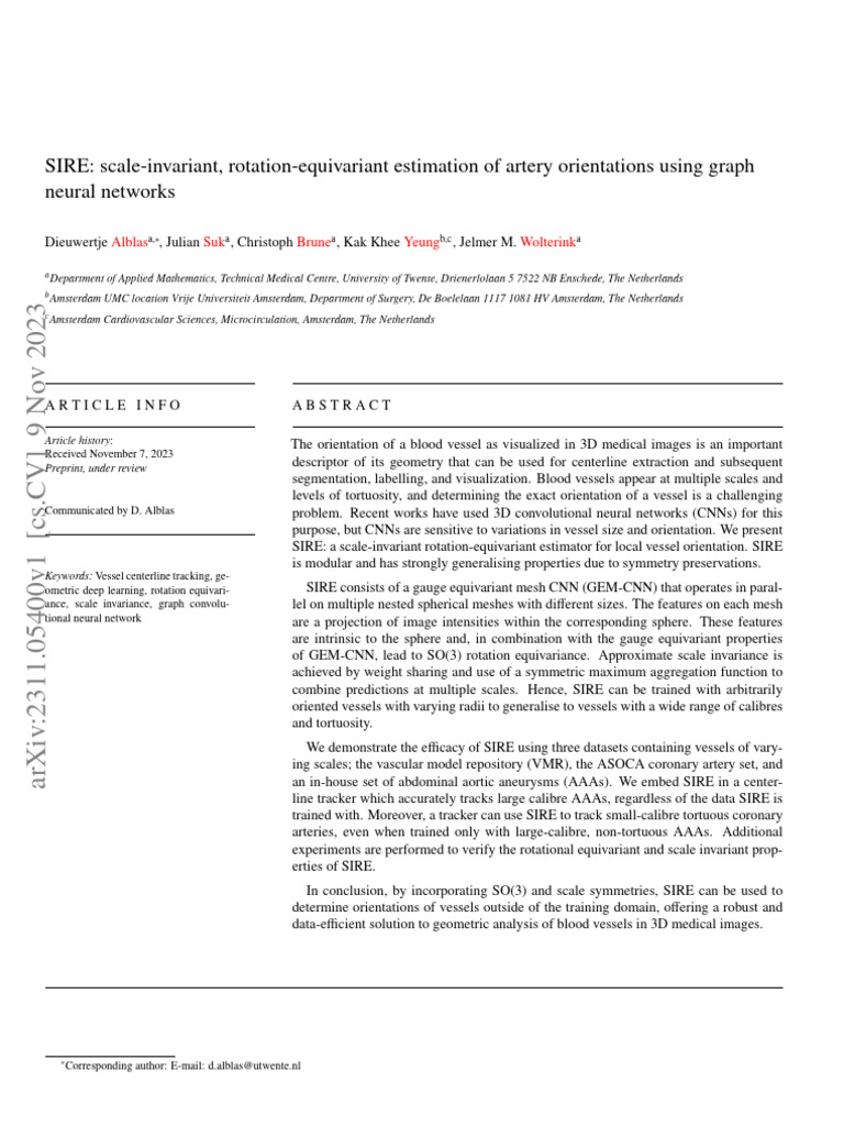 SIRE: Scale-Invariant, Rotation-Equivariant Estimation of Artery Orientations Using Graph Neural ...