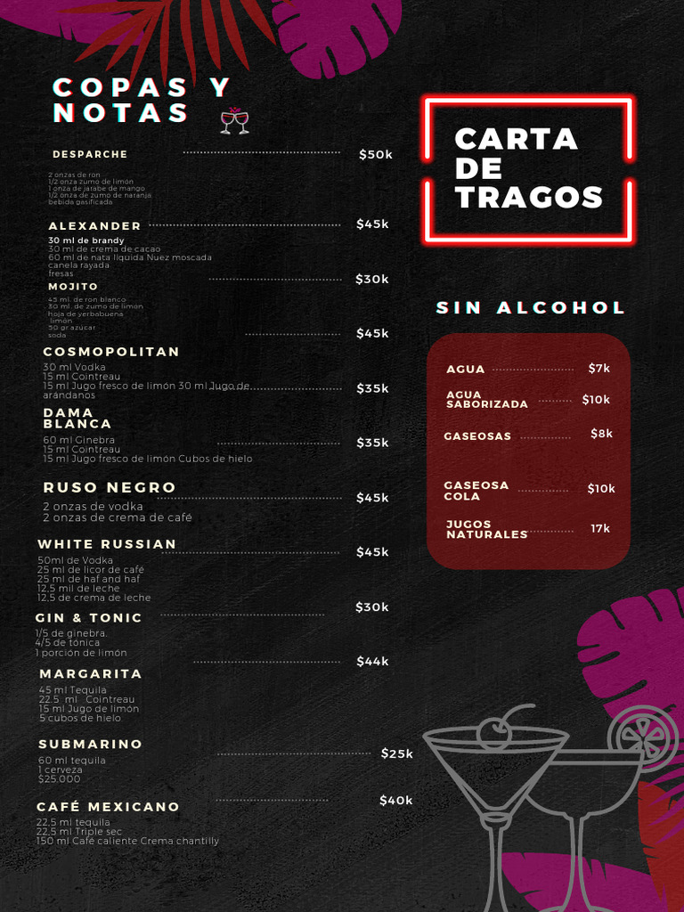 Menú Vertical Carta de Tragos Bar Moderno Negro - 20231121 - 101003 ...