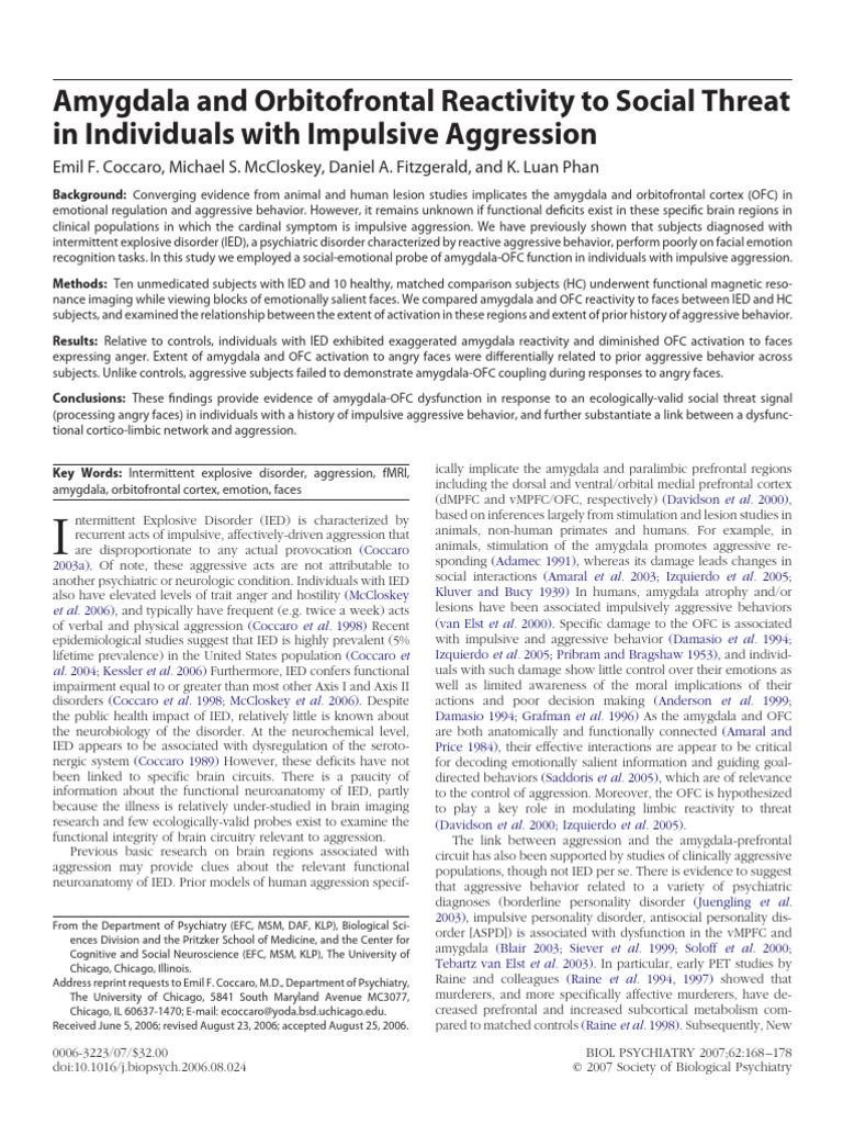 Amygdala and Orbitofrontal Reactivity To Social Threat in Individuals ...