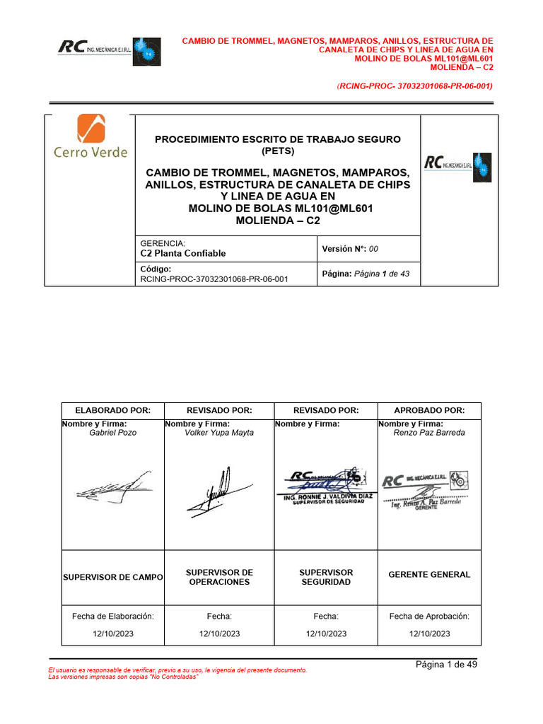 Cambio de Trommel, Magnetos, Mamparos, Anillos, Estructura de Canaleta ...