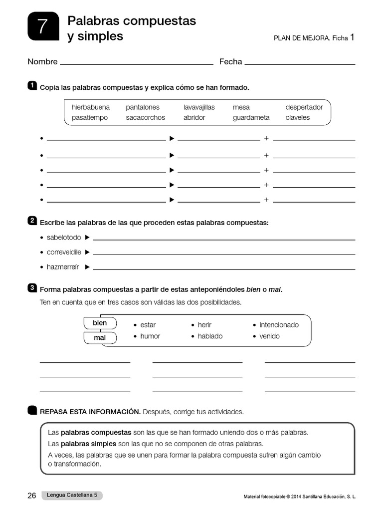 Lengua Castellana 5: Ejercicios | PDF | Adjetivo | Idiomas