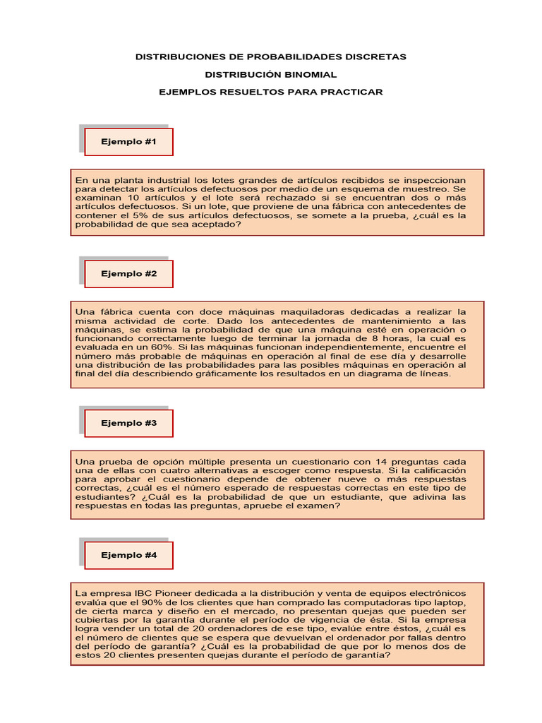Distribucion Binomial - Ejemplos para Practicar | PDF