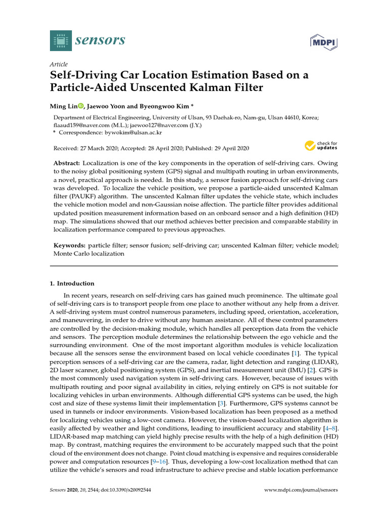 Sensors 20 02544 v2 | Download Free PDF | Kalman Filter | Applied Mathematics