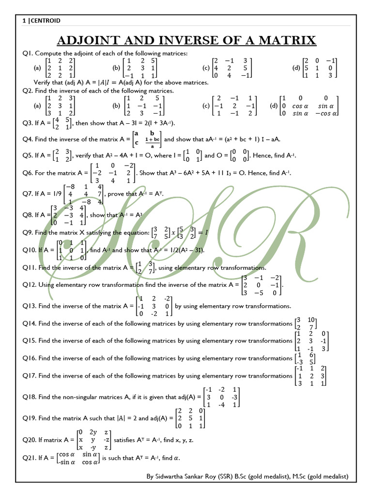 Adjoint and Inverse of A Matrix 1 | PDF | Matrix (Mathematics) | Mathematical Physics