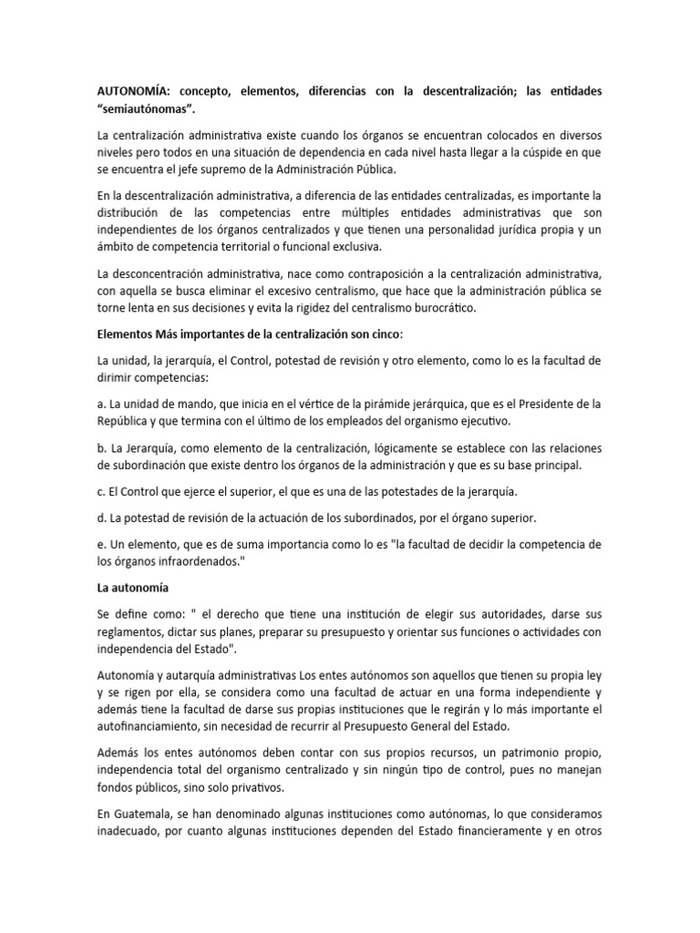 Autonomía y Descentralización Administrativa | PDF | Estado (política ...