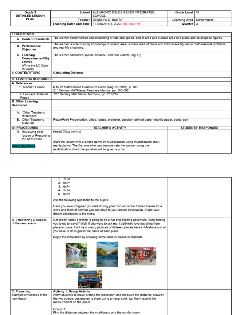 DLP Math 6 Q3 - Speed, Distance and Time | PDF | Speed | Distance