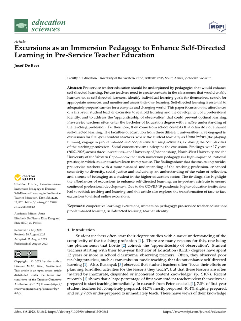 Excursions As An Immersion Pedagogy To Enhance Sel | Download Free PDF | Teachers | Pedagogy