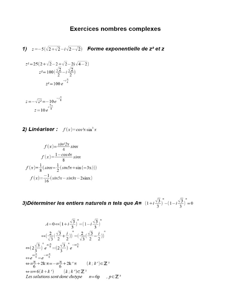 Exercices Nombres Complexes | PDF