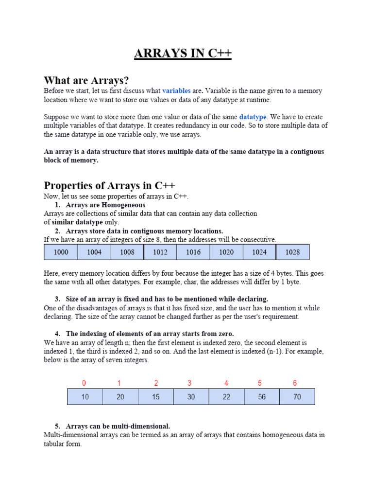 Arrays in C++ | PDF | Data Type | Variable (Computer Science)